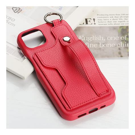 เคสโทรศัพท์มือถือหนัง ลายลิ้นจี่ พร้อมช่องใส่บัตร และสายคล้องมือ