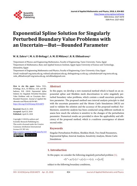 Pdf Exponential Spline Solution For Singularly Perturbed Boundary