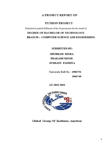 A Project Report On Python Project Degree Of Bachelor Of Technology