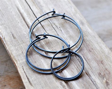 Small Oxidized Sterling Silver Hoop Earrings Everyday Wear Etsy