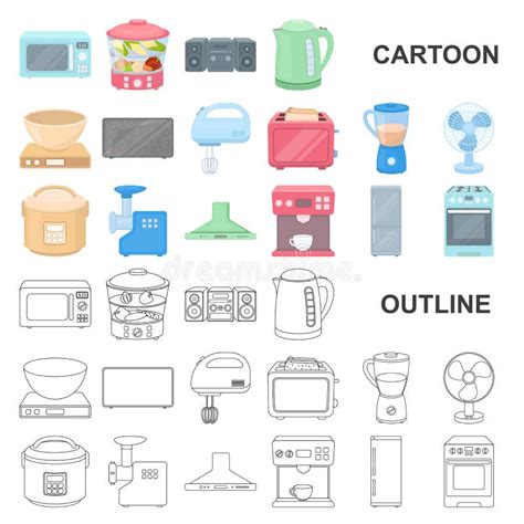 Types Of Household Appliances Cartoon Icons In Set Collection For