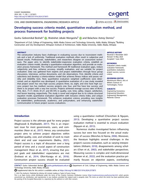 Pdf Developing Success Criteria Model Quantitative Evaluation Method