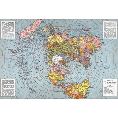 1943 Flat Earth World Map Polar Azimuthal Equidistant Projection Map