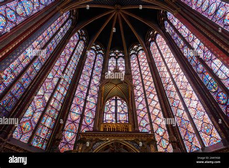 Interior View And Details Of The Stained Glass Of The Holy Chapel