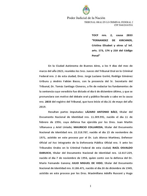 Los Fundamentos Del Fallo Contra Cristina Kirchner Descargar Gratis