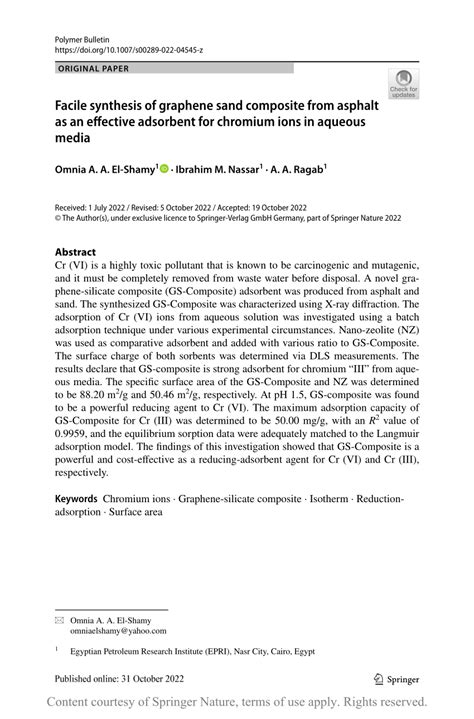 Facile Synthesis Of Graphene Sand Composite From Asphalt As An Effective Adsorbent For Chromium