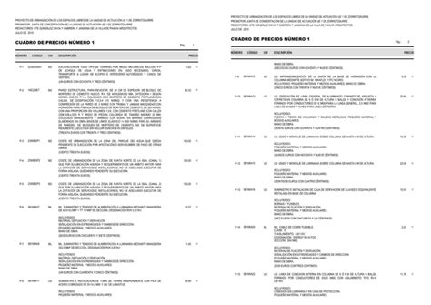 Cuadro De Precios Nº 1
