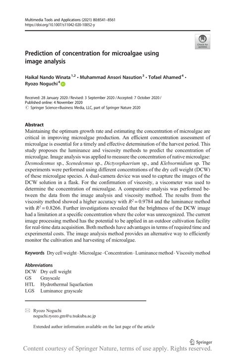 Prediction Of Concentration For Microalgae Using Image Analysis
