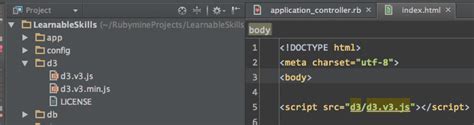 d3 js showing a hello world in a rails applicatinon with d3 stack