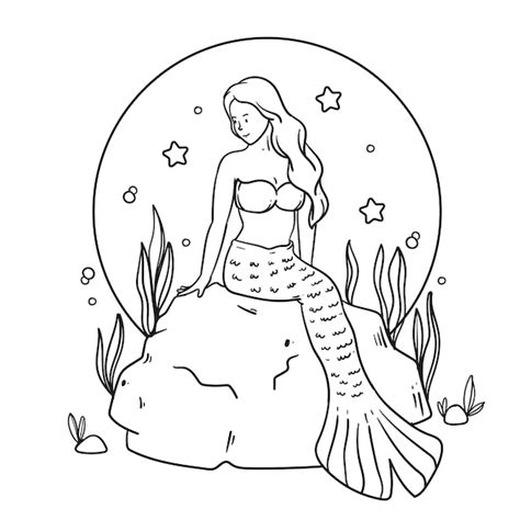 Premium Vector Hand Drawn Mermaid Outline Illustration