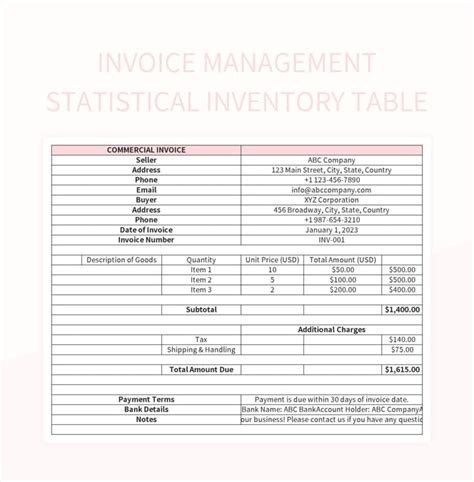 Invoice Management Statistical Inventory Table Excel Template And