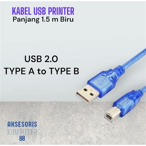 Jual Kabel Usb Printer 1 5 Meter 15mm Biru Transparant 2 0 Type A To Usb B Cable Shopee