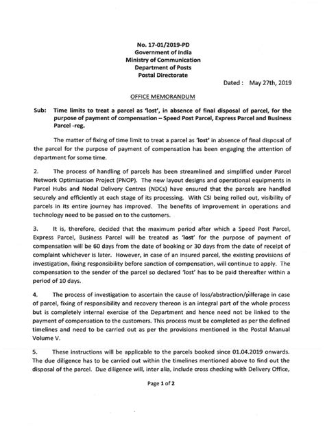 Time Limits To Treat A Parcel As Lost Pdf