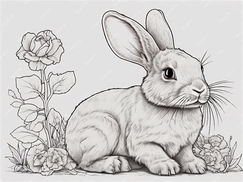 Premium Photo Bunny Coloring Outline Page Art