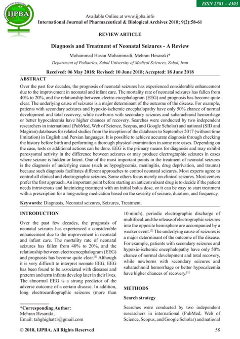 Diagnosis And Treatment Of Neonatal Seizures A Review PDF