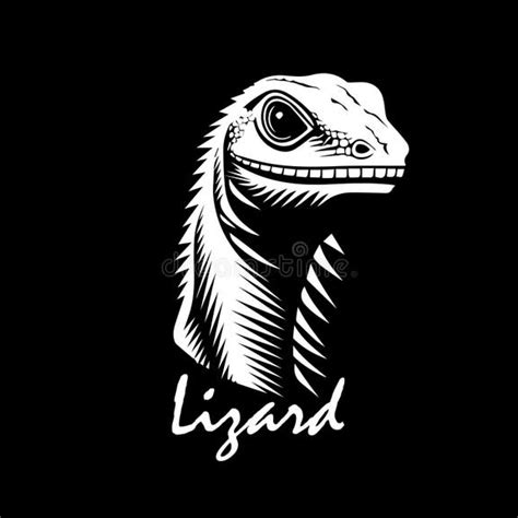 Lizard Head On Black Background Hand Drawing Stock Vector