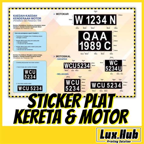Sticker Plate Motor Kereta JPJ Approved Stiker Vinyl Nombor Plat