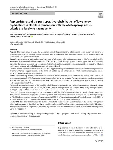 Pdf Appropriateness Of The Post Operative Rehabilitation Of Low