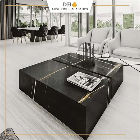 Mesa De Centro Rectangular Revestido MÁrmol Noir SÁhara