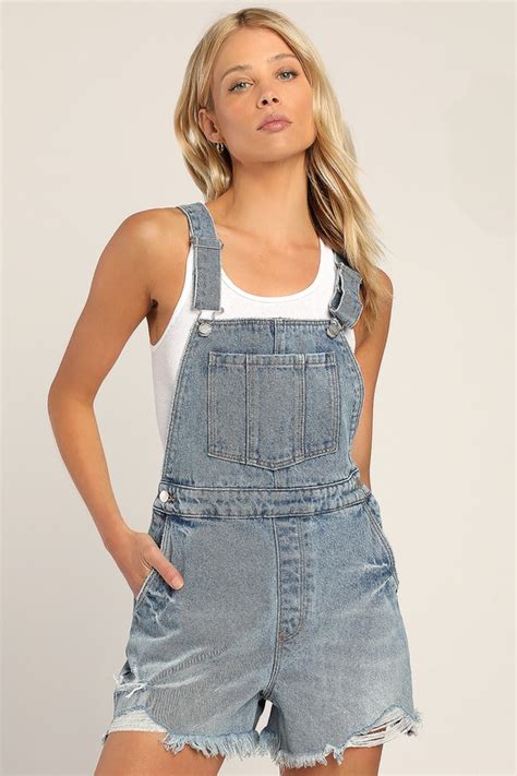 Rollas Short Overalls Light Blue Overalls Raw Hem Overalls Lulus