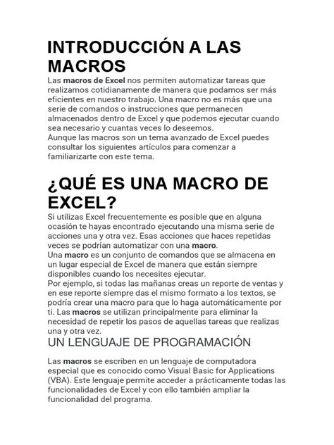 Introducción A Las Macros Pdf Macro Informática Microsoft Excel
