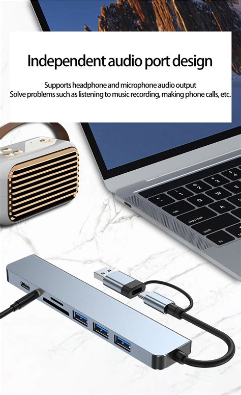 Bộ Chia Hub 8 Trong 2 Usb Type C Có đầu đọc Thẻ Usb C Docking Station Usb 3 0 2 0 Đầu đọc