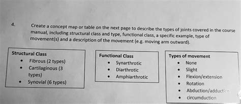 SOLVED Create Concept Map Or Table On The Next Page To Describe The Types Of Joints Covered In