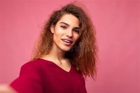 Young Smiling Cute Beautiful Attractive Curly Brunette Woman With