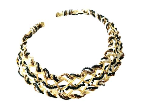 African Choker Necklacebeaded Black White And Gold Statement Etsy