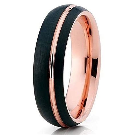 Silly Kings Jewelry Black Tungsten 6mm Wedding Band Brush Rose