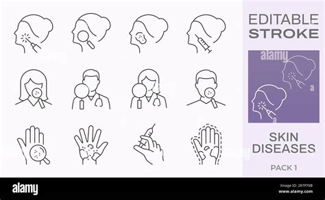 Skin Diseases Icons Such As Acne Eczema Psoriasis Sunburn And More