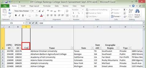 Creating College Lists 101 Inserting Columns Do It Yourself College