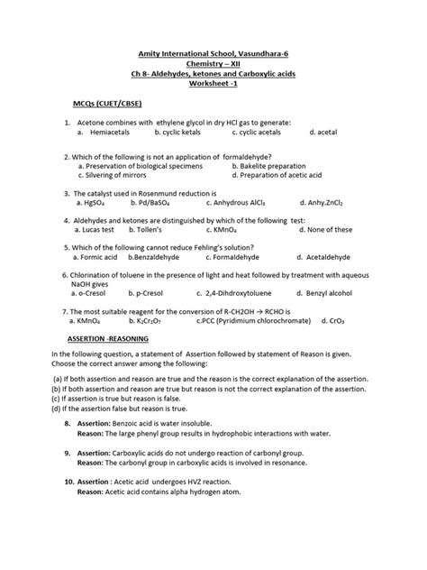 Aisv6 Xii Chem Chp8 Wksh 1 Mcqs And Ar Pdf