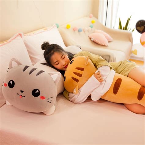 Kawaii Long Happy Cat Pillow Plush Xl 90cm Kawaiitherapy