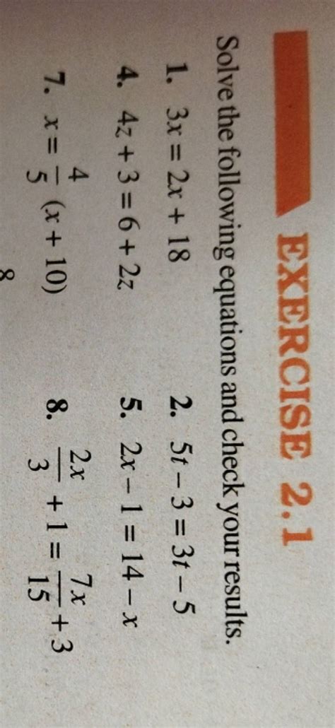 EXERCISE 2 1 Solve The Following Equations And Check Your Results 1 3x