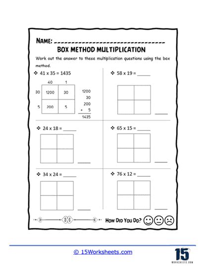 Box Method Multiplication Worksheets 15 Worksheets