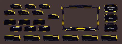 Game Stream Overlay Ui Frame With Yellow Neon Glow Vector Art