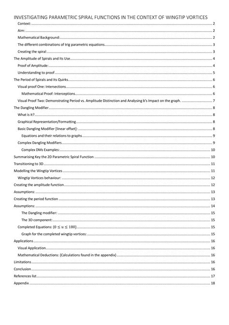 Investigating Parametric Spiral Function In The Context Of Wingtip Vortices Specialist