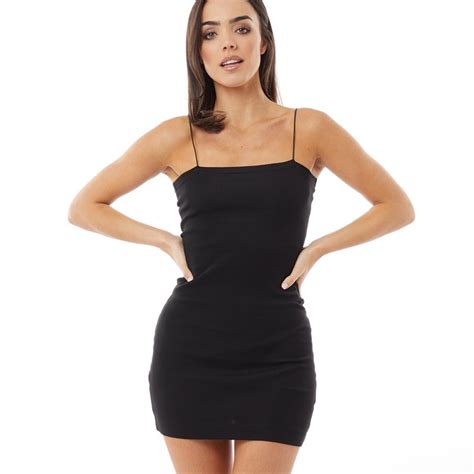 Buy Fluid Womens Spaghetti Strap Rib Dress Black