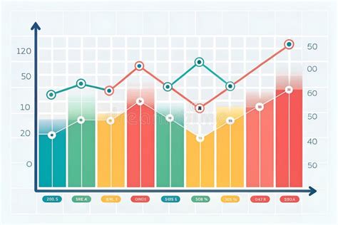 Colorful Business Chart With Line And Bar Graph For Data Analysis Stock
