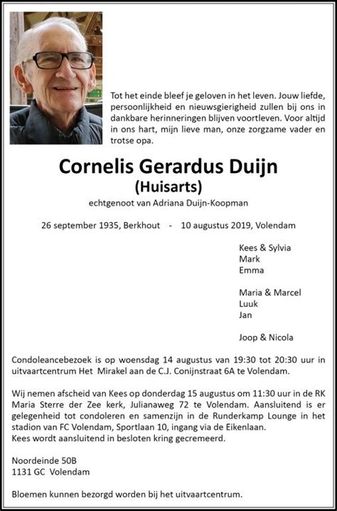 In Memoriam Kees Duijn