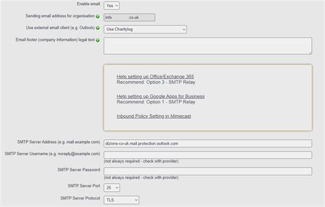 Email Settings For Sending Emails Charitylog Manual