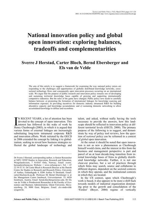 Pdf National Innovation Policy And Global Open Innovation Exploring