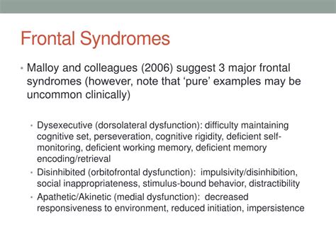 Ppt Frontal Lobe Function And Dysfunction Powerpoint Presentation