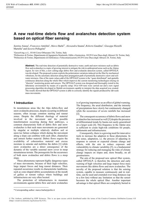 Pdf A New Real Time Debris Flow And Avalanches Detection System Based On Optical Fiber Sensing