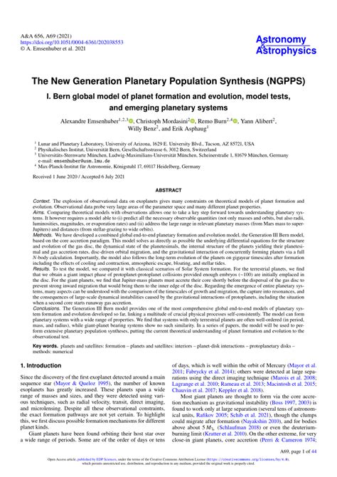 Pdf The New Generation Planetary Population Synthesis Ngpps I