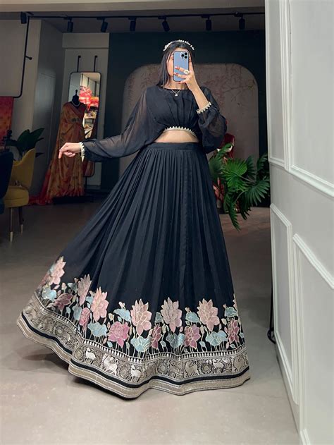 Designer Georgette Designer Crop Top With Skirt Aazuri