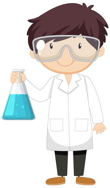 Joli personnage de dessin animé scientifique en robe et lunettes