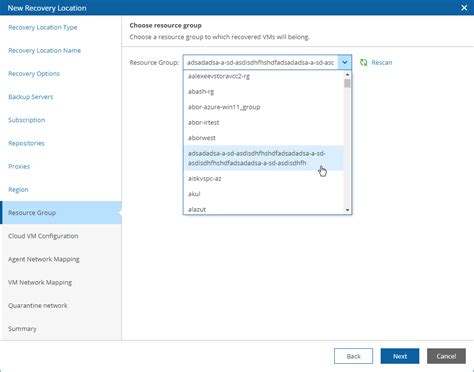 Step 9 Choose Resource Group Veeam Recovery Orchestrator User Guide