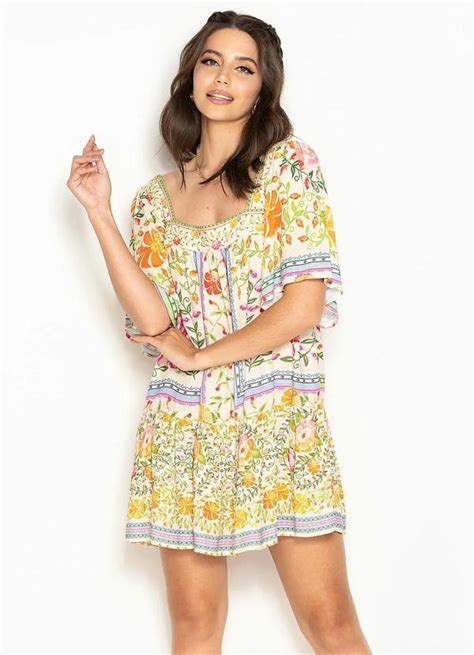 Vestido Curto De Viscose Amanhecer Off White Farm